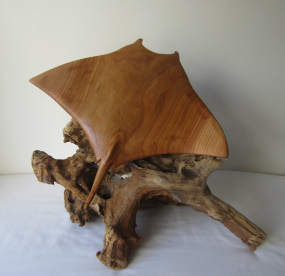 Manta Ray / Stingray wood sculpture - hand crafted wood carving