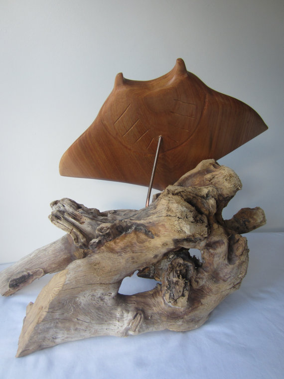Manta Ray / Stingray wood sculpture - hand crafted wood carving